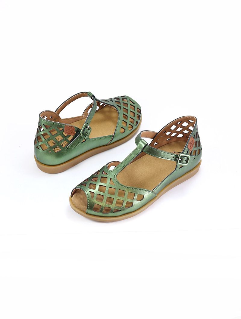 Sandalias para plantillas con talón cerrado troqueladas verdes metalizadas