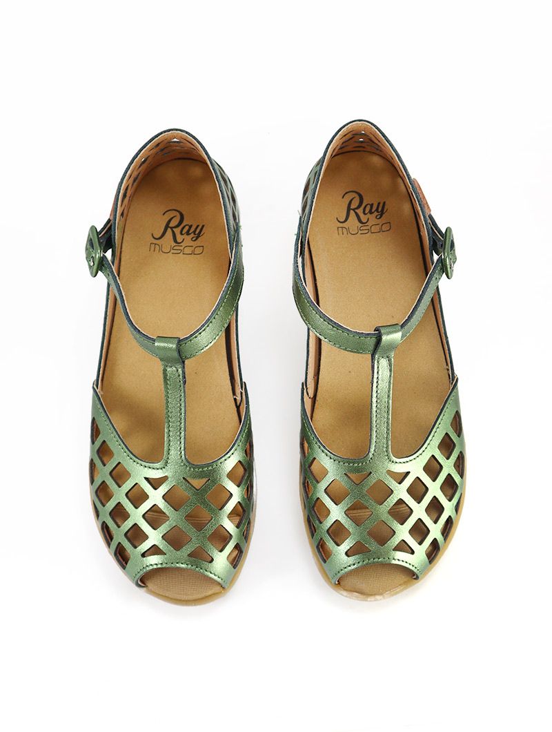 Sandalias para plantillas con talón cerrado troqueladas verdes metalizadas